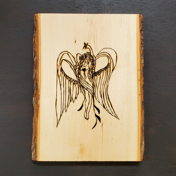Vintage | Art | Vintage 9s Handmade Wood Burned Angel Folk Art Artwork ...